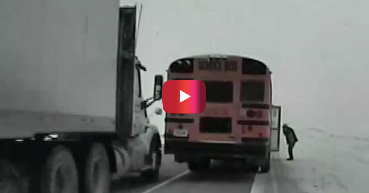 Semi Truck Clips School Bus in Scary Close Call - alt_driver