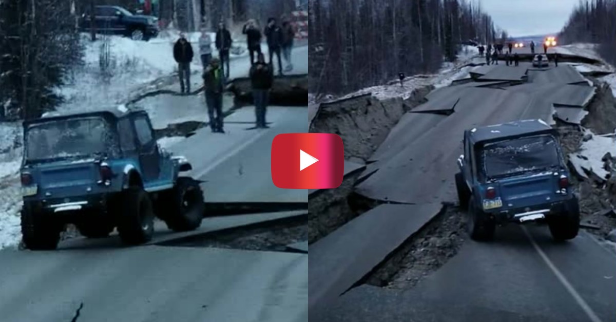 Old Jeep Crosses Earthquake-Ravaged Road in Alaska - alt_driver