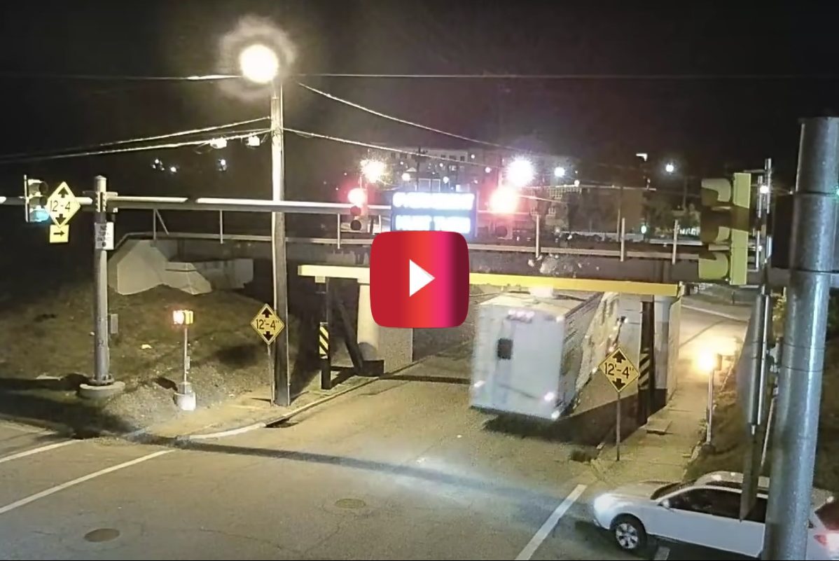 Infamous Bridge Takes Out Trailer's Roof Equipment - alt_driver