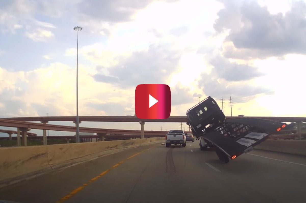 Truck Transporting Hummer Tips Over on Highway - alt_driver