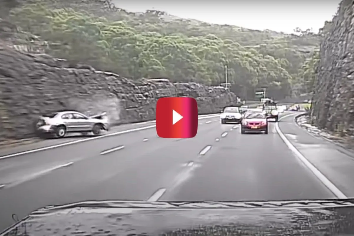 Ford Falcon Spins Out and Crashes on Slick Highway - alt_driver