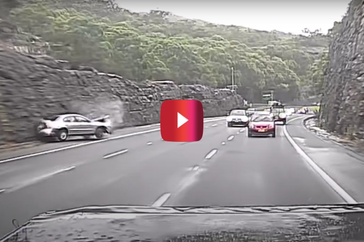 Ford Falcon Spins Out and Crashes on Slick Highway - alt_driver